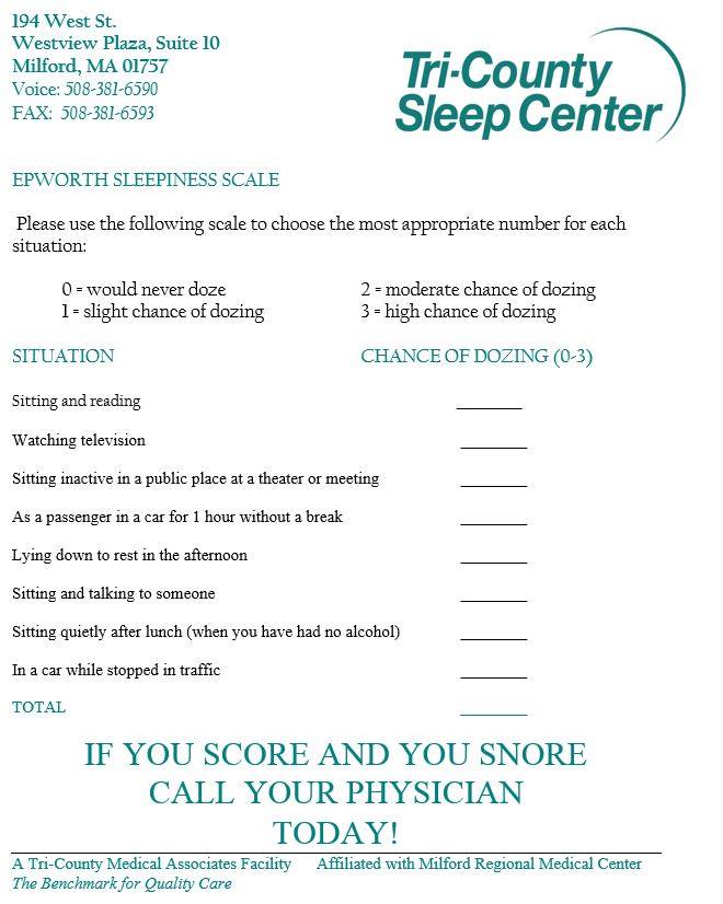 National Sleep Awareness Week - Epworth Sleepiness Scale - Milford ...
